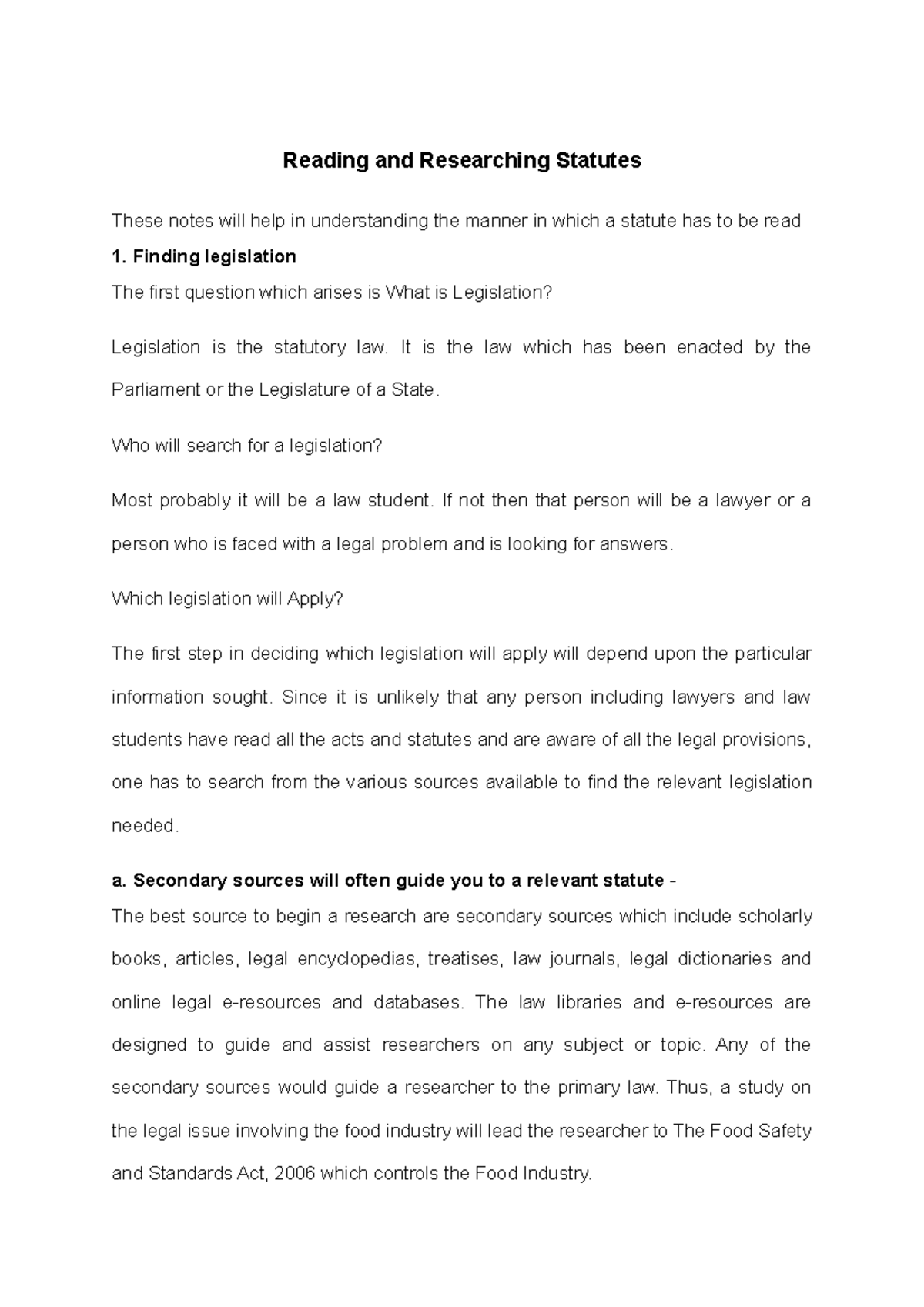 How to read legislation - Reading and Researching Statutes These notes ...