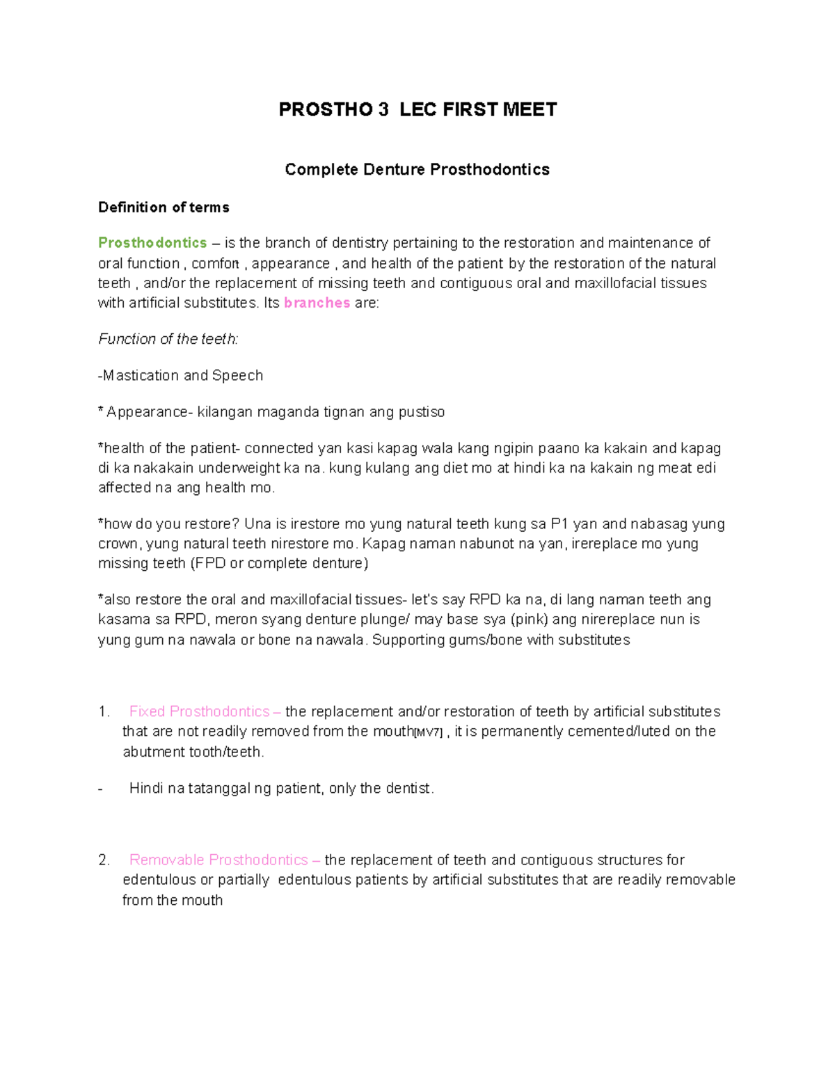 Complete Denture Prosthodontics - PROSTHO 3 LEC FIRST MEET Complete ...