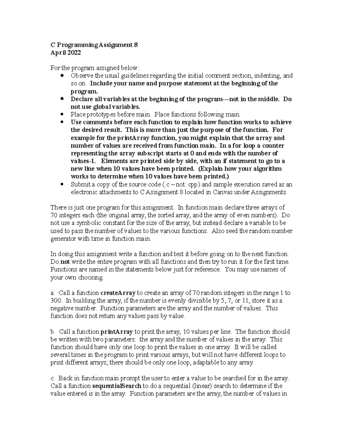 Asignment 8 - 19700 - Assignment solutions to Nancy Lahm programming class - C Programming - Studocu