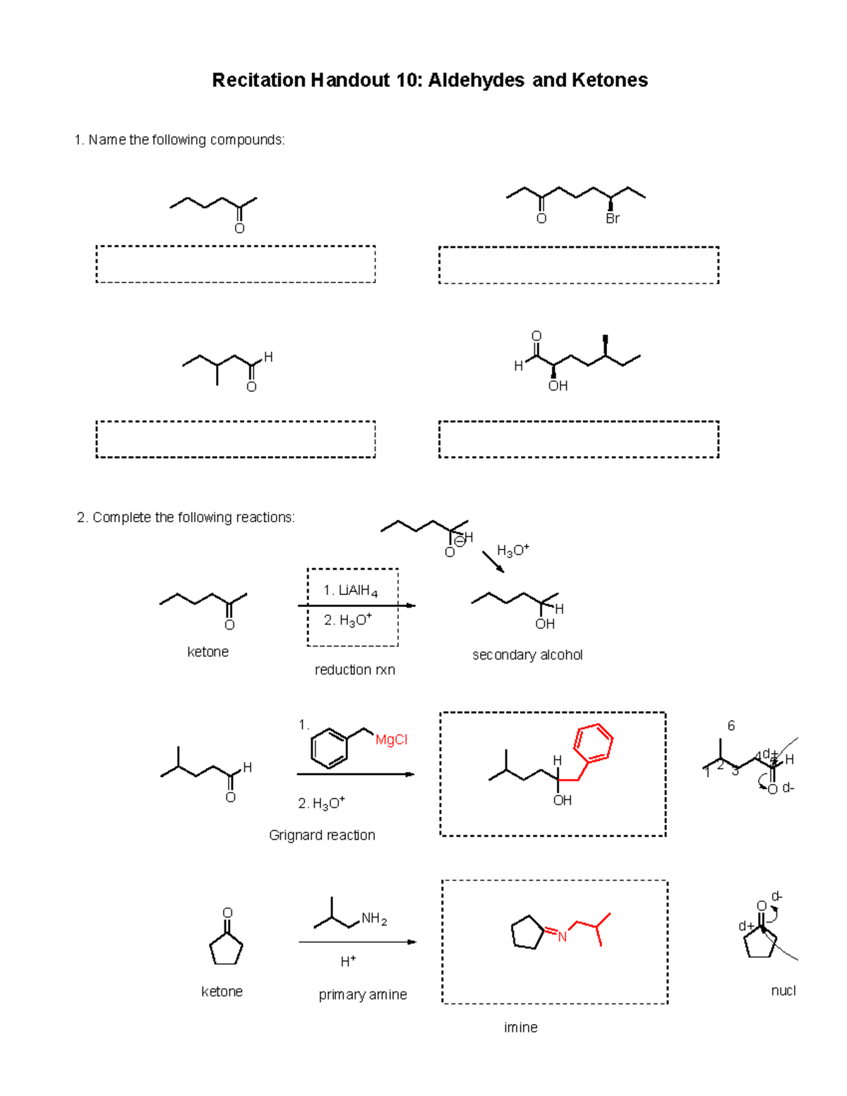 Recitation Handout 10, Solved - Recitation Handout 10: Aldehydes and ...