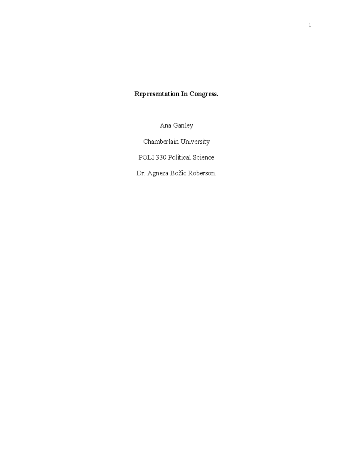 Representation In Congress. - Ana Ganley Chamberlain University POLI ...