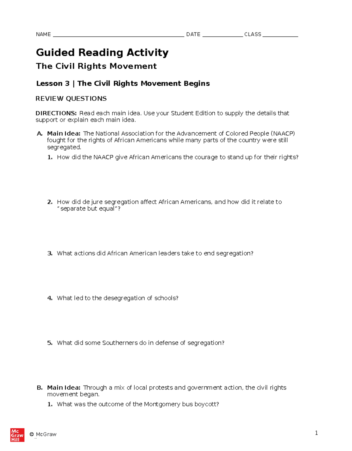 Jesse Thompson - Topic 9-Lesson 3 The Civil Rights Movement Begins ...