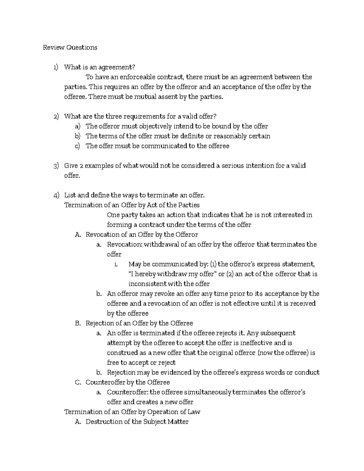 Business Law Review Question Unit 2 - Review Questions What is an ...