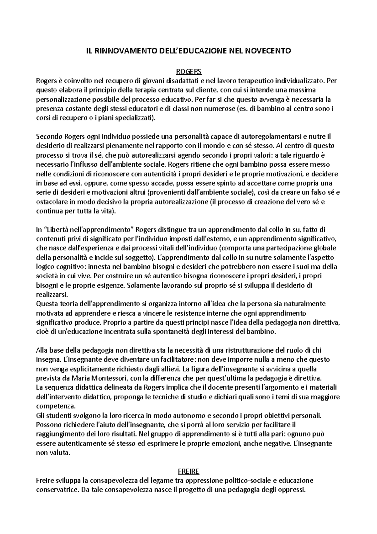 Il rinnovamento dell'educazione nel Novecento - IL RINNOVAMENTO DELL’EDUCAZIONE NEL NOVECENTO ...