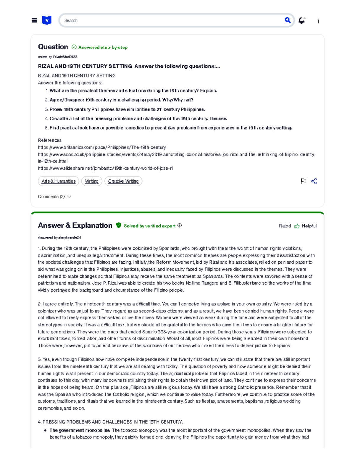 [Solved] Rizal AND 19TH Century Setting Answer the following questions ...