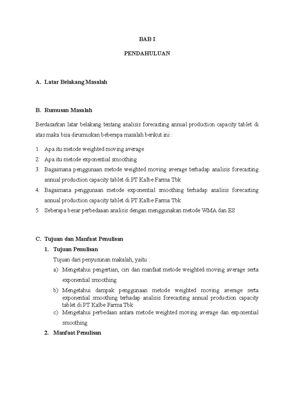 Tugas Project Analisis Forecasting - BAB I PENDAHULUAN A. Latar ...