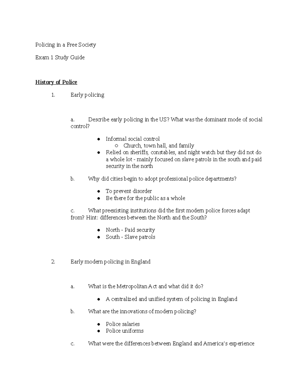 Review Sheet#1 - Dr. Thompson - Policing in a Free Society Exam 1 Study ...