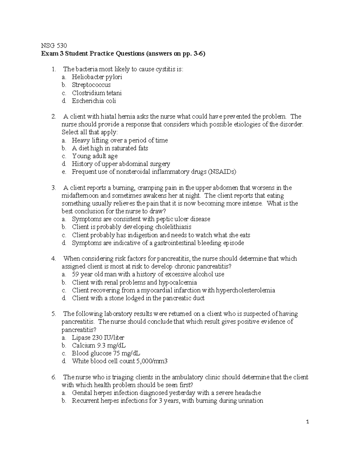 Exam 3 student practice questions & answers - NSG 530 Exam 3 Student ...