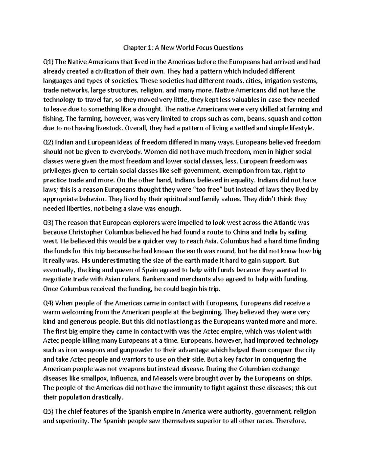 Chapter 1 A new world Focus questions - Chapter 1: A New World Focus ...