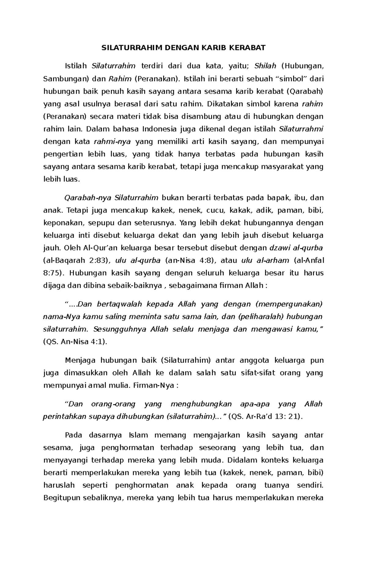 Silaturrahim Dengan Karib Kerabat - SILATURRAHIM DENGAN KARIB KERABAT ...