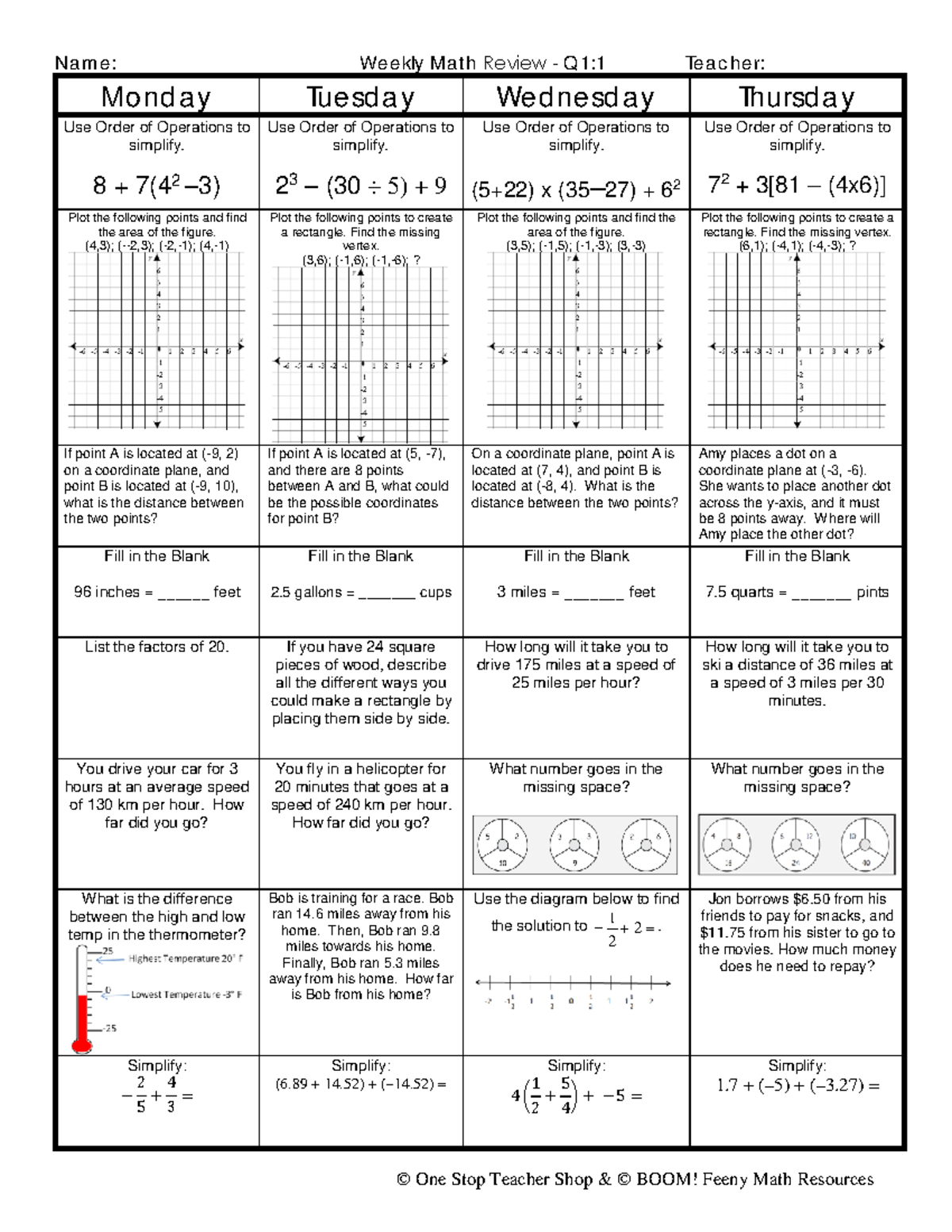1 Math Review Q1 (Add Subtract Rational Numbers) - If the pink gorilla ...