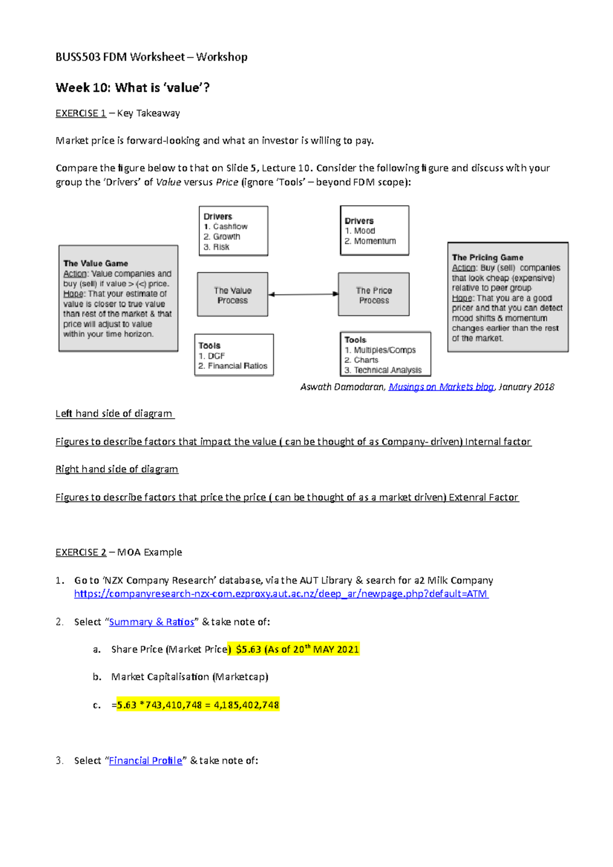 Value FDM - Lecture notes 10 - BUSS503 FDM Worksheet – Workshop Week 10 ...