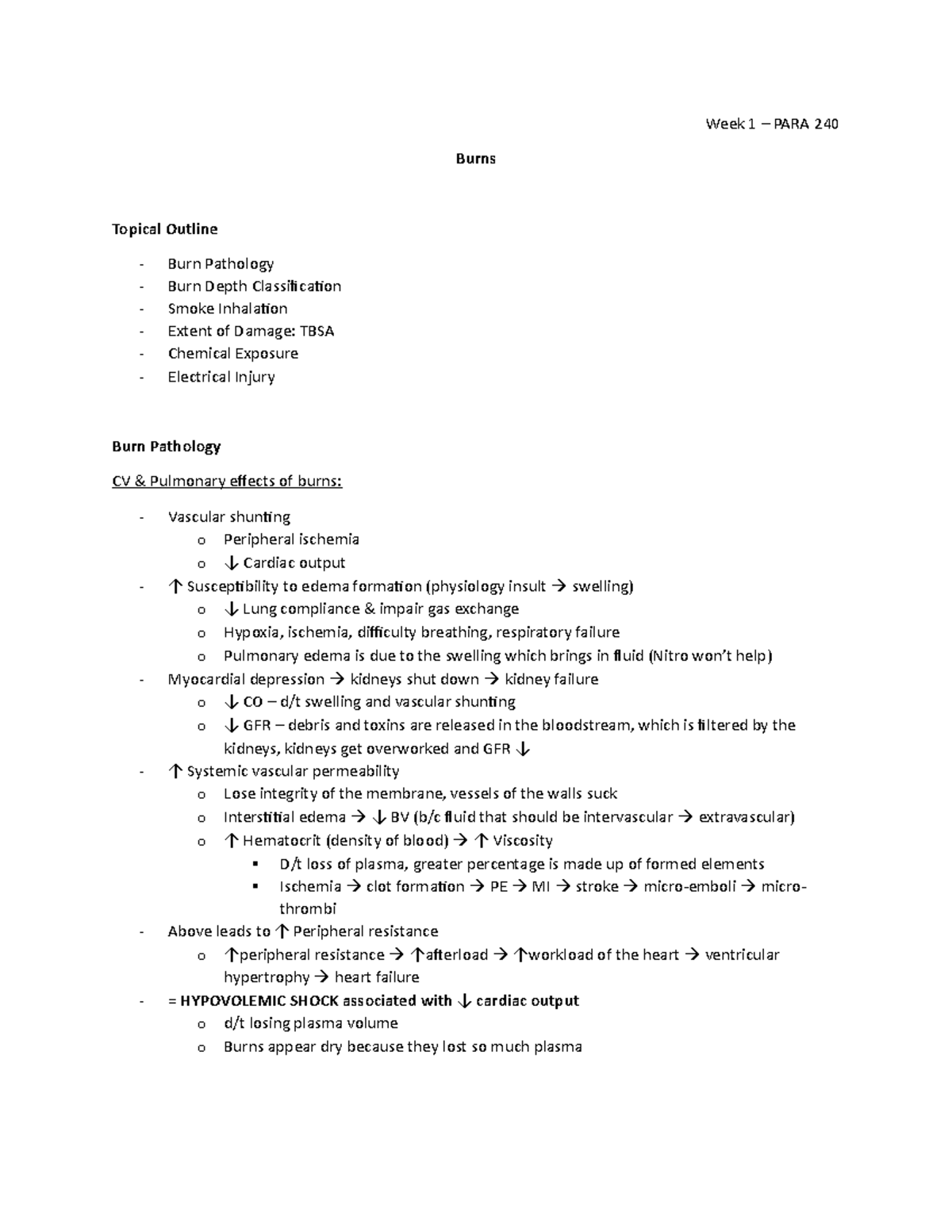 Week 1 - Burns notes notes - Week 1 – PARA 240 Burns Topical Outline ...