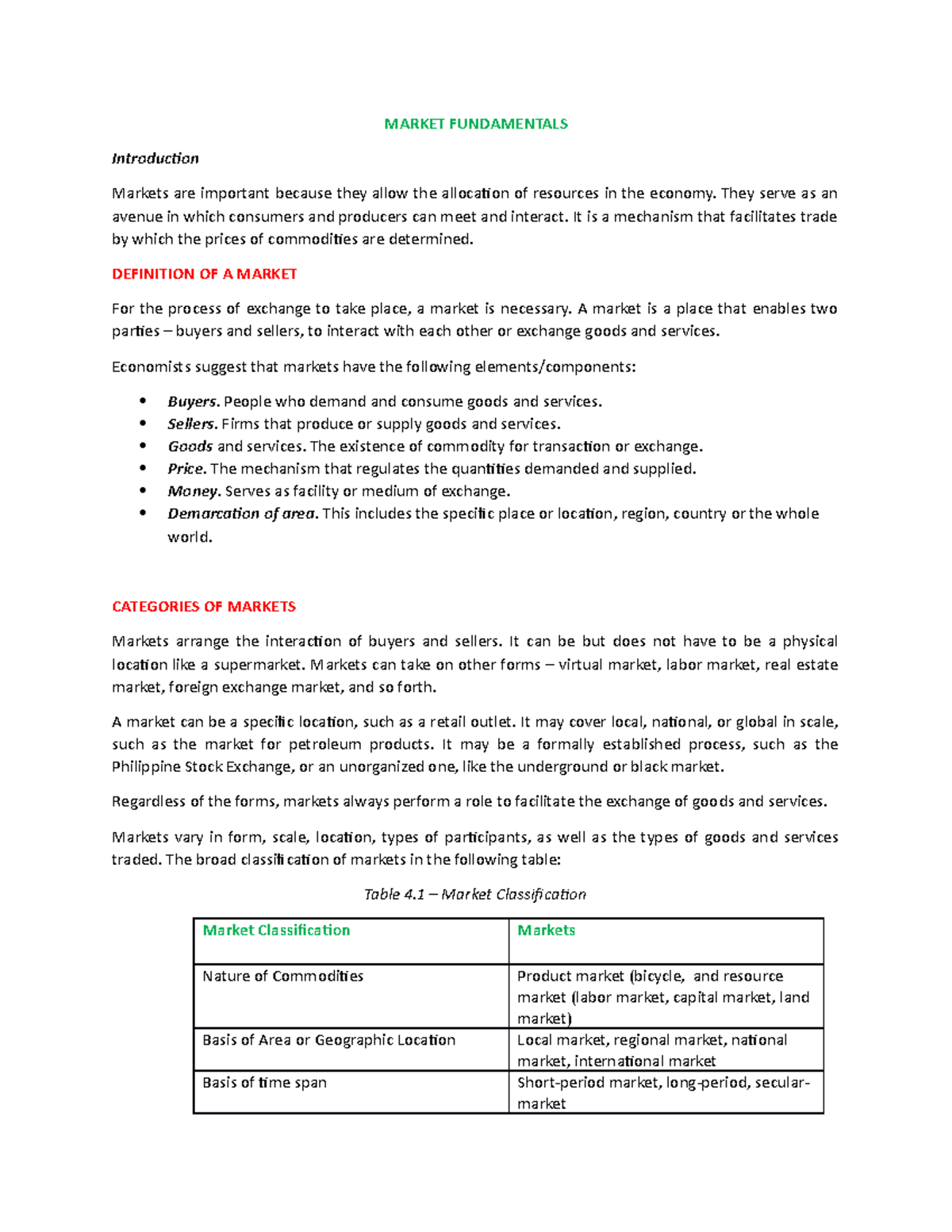 Market Fundamentals - MARKET FUNDAMENTALS Introduction Markets are ...