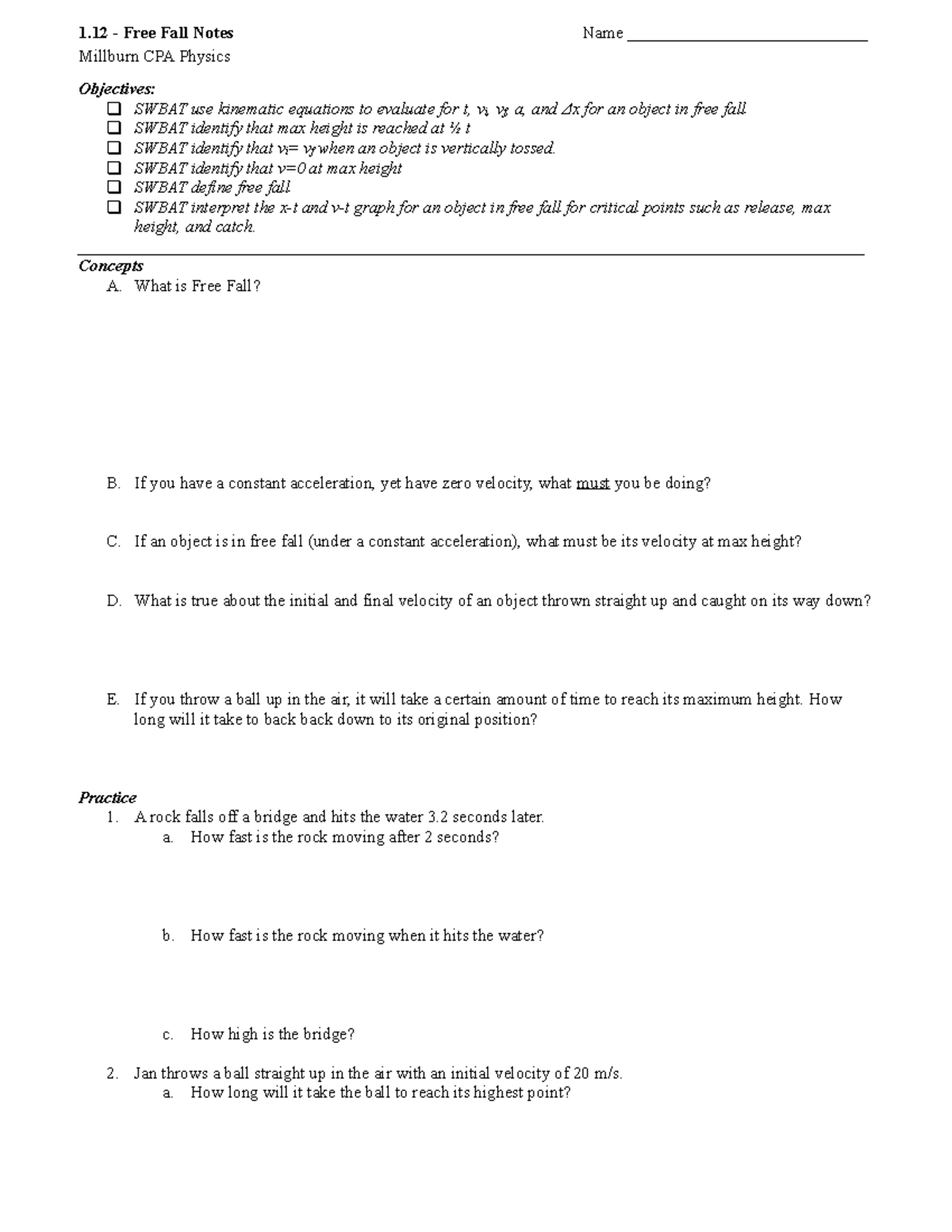 1.12 - Free Fall Notes (CPA) - 1 - Free Fall Notes Name ...