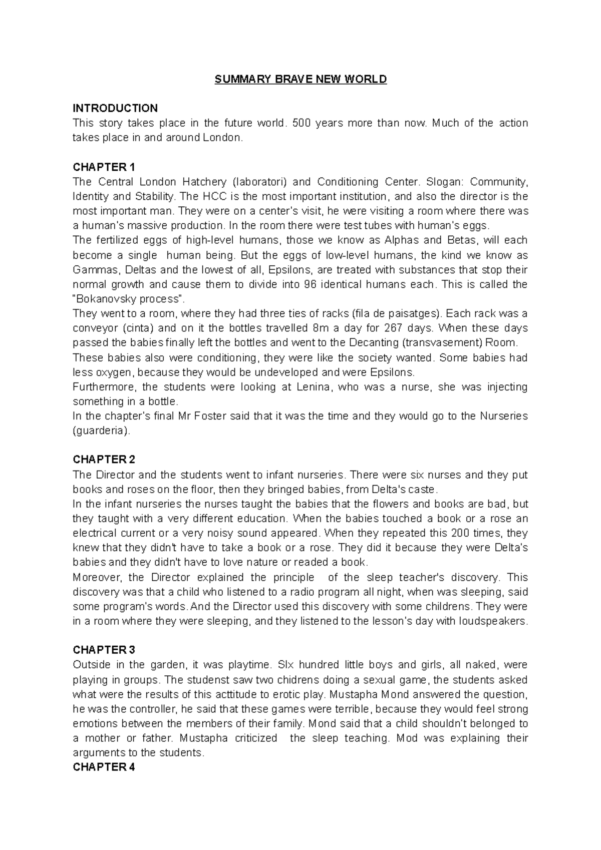 Summary brave new world - SUMMARY BRAVE NEW WORLD INTRODUCTION This ...