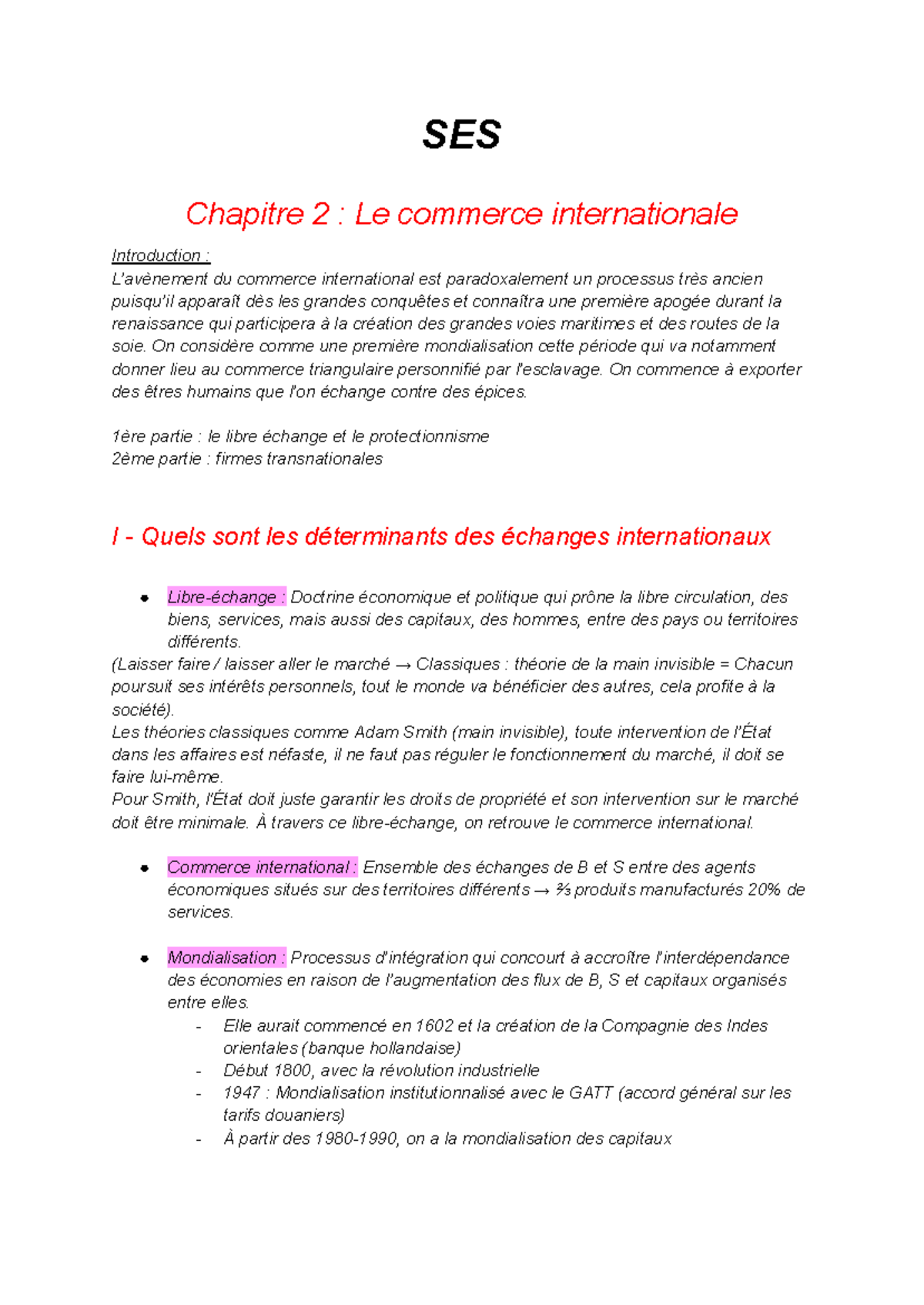 Chapitre 2 le commerce internationale - SES Chapitre 2 : Le commerce ...