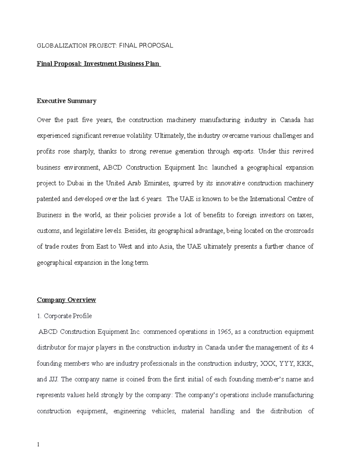 Globalization Project - Final Proposal - Final Proposal: Investment ...