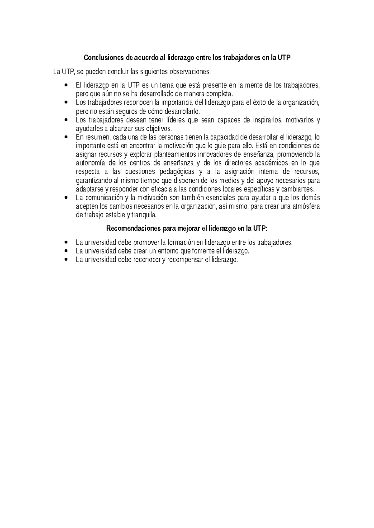 Conclusiones UTP - Apuntes que te ayudan en el transcurso de las clases ...
