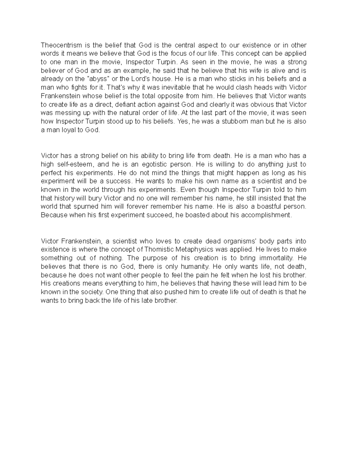 Movie Analysis - Victor Frankenstein - Theocentrism is the belief that ...