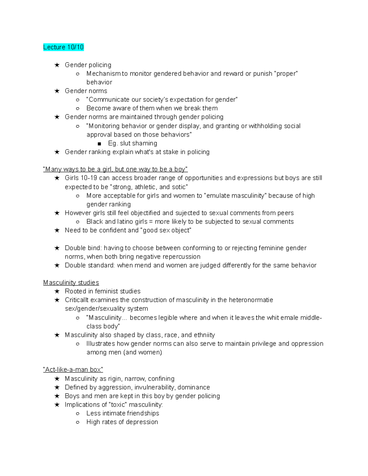 Femst Week 3 - Lecture notes week 3 - Lecture 10/ ★ Gender policing ...