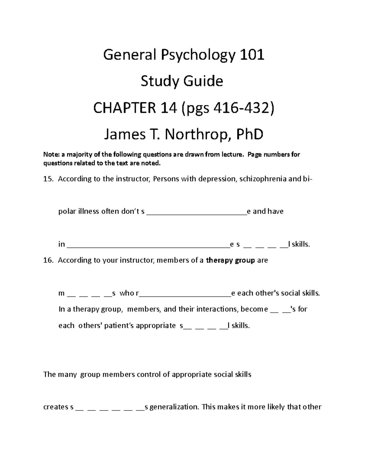 Chapter 14 PT 2 pgs 416-432 - General Psychology 101 Study Guide ...