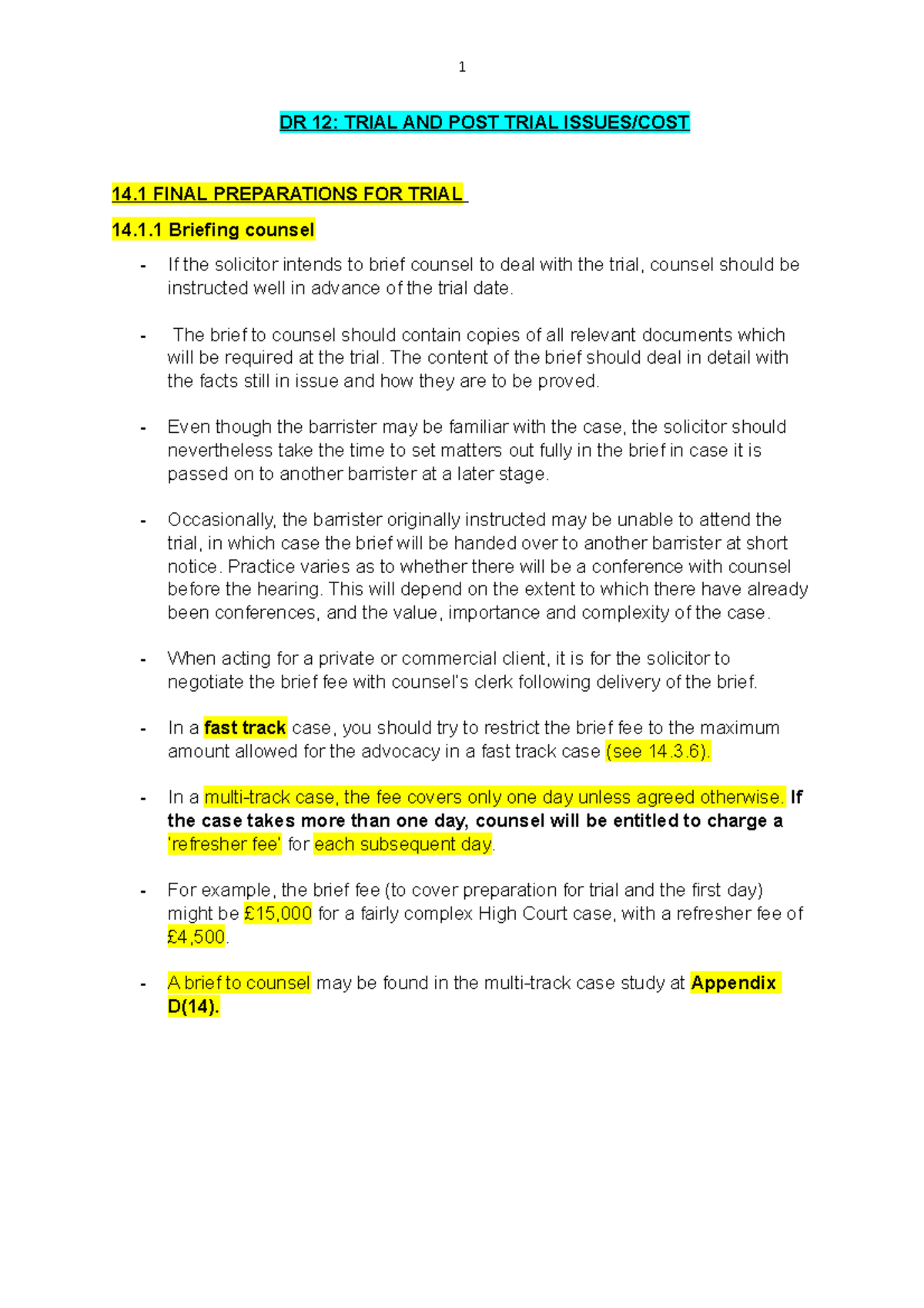 DR 12 Notes NEW - TRIAL/POST TRIAL ISSUES AND COST - DR 12: TRIAL AND ...