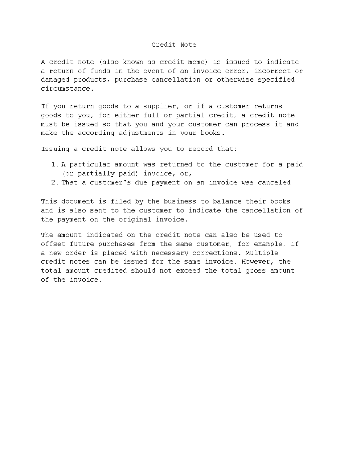 Definition 2 - uytrr - Credit Note A credit note (also known as credit ...