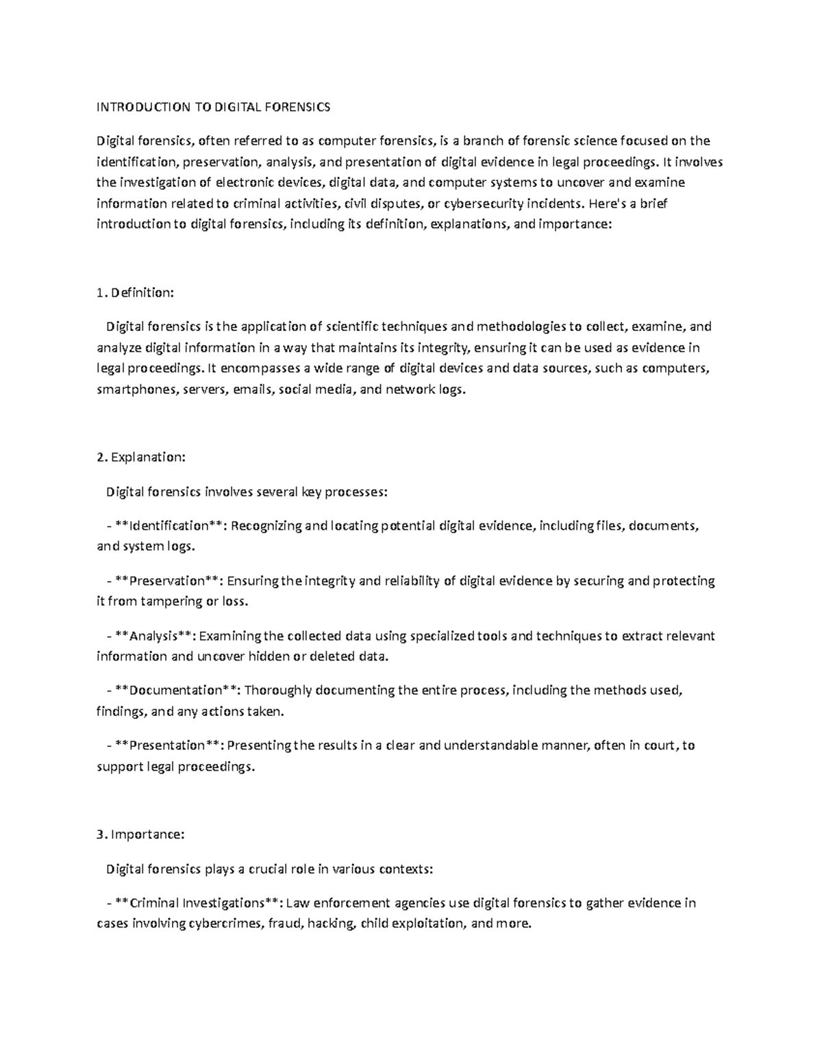 My Digital Forensics Revision guide - INTRODUCTION TO DIGITAL FORENSICS ...