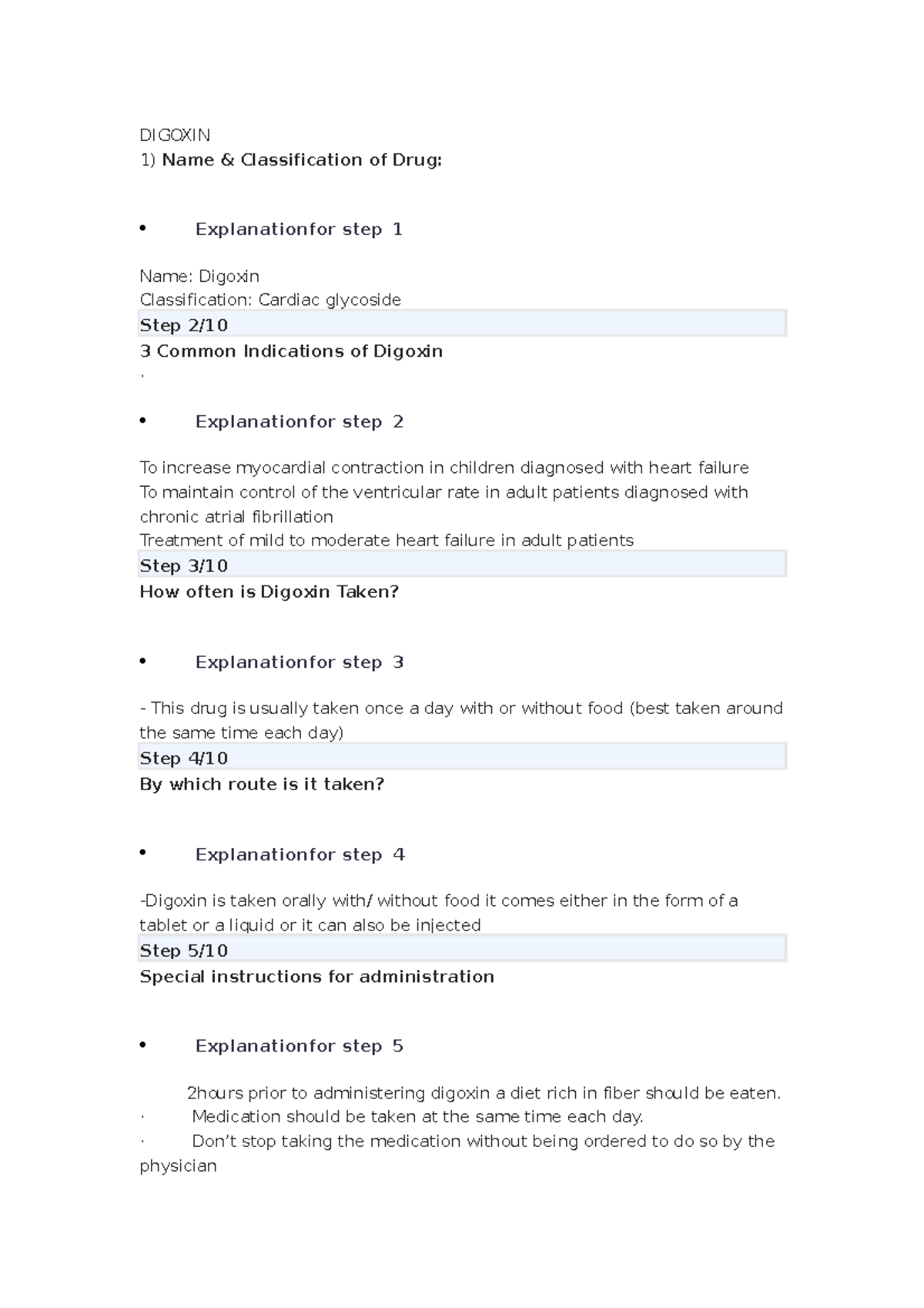 Module 10 medicine - personal support worker course - DIGOXIN Name ...