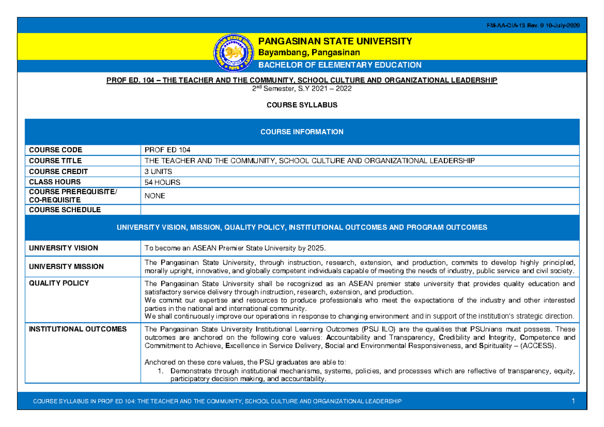 Prof Ed 104 The Teacher Community School Culture and Organizational ...