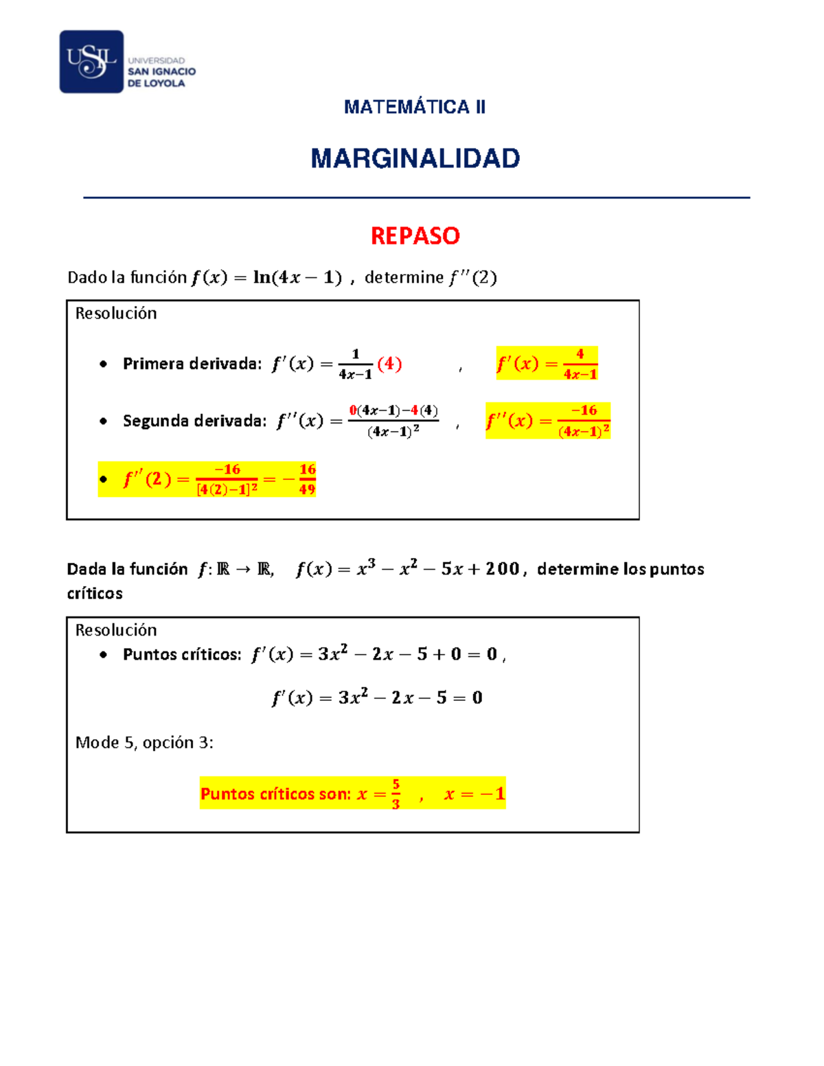 Semana 4.1 (02 04) - apuntes ingles - MATEMÁTICA II MARGINALIDAD REPASO ...