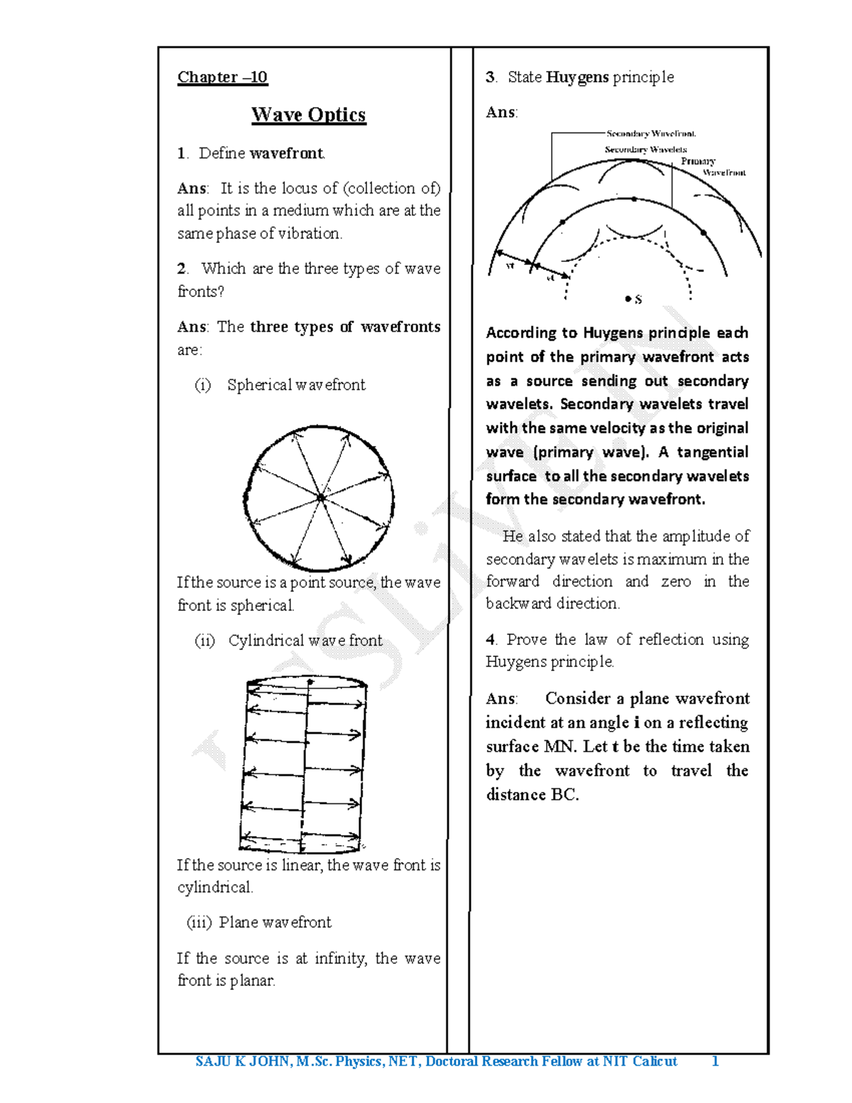 Chapter 10 - Wave Optics-saju-hsslive - Chapter – Wave Optics 1. Define ...