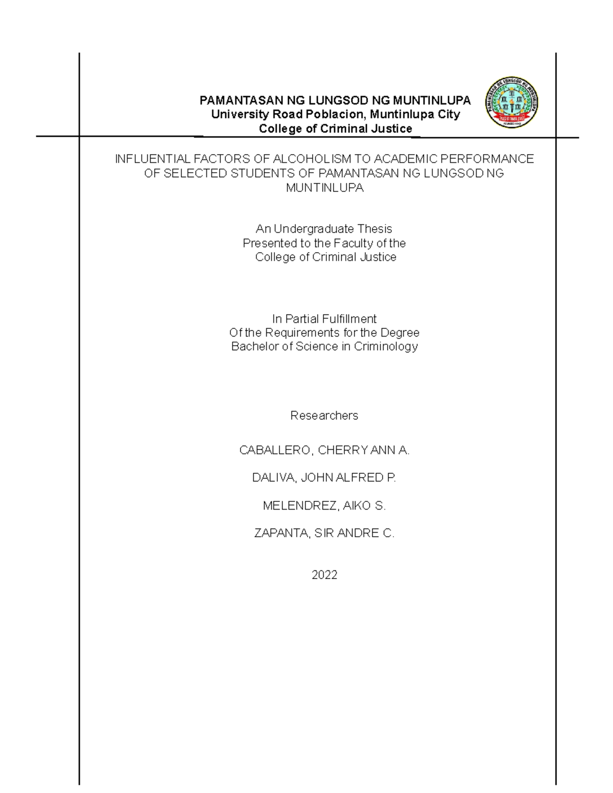 Thesis Revised - A work of accountancy - University Road Poblacion ...