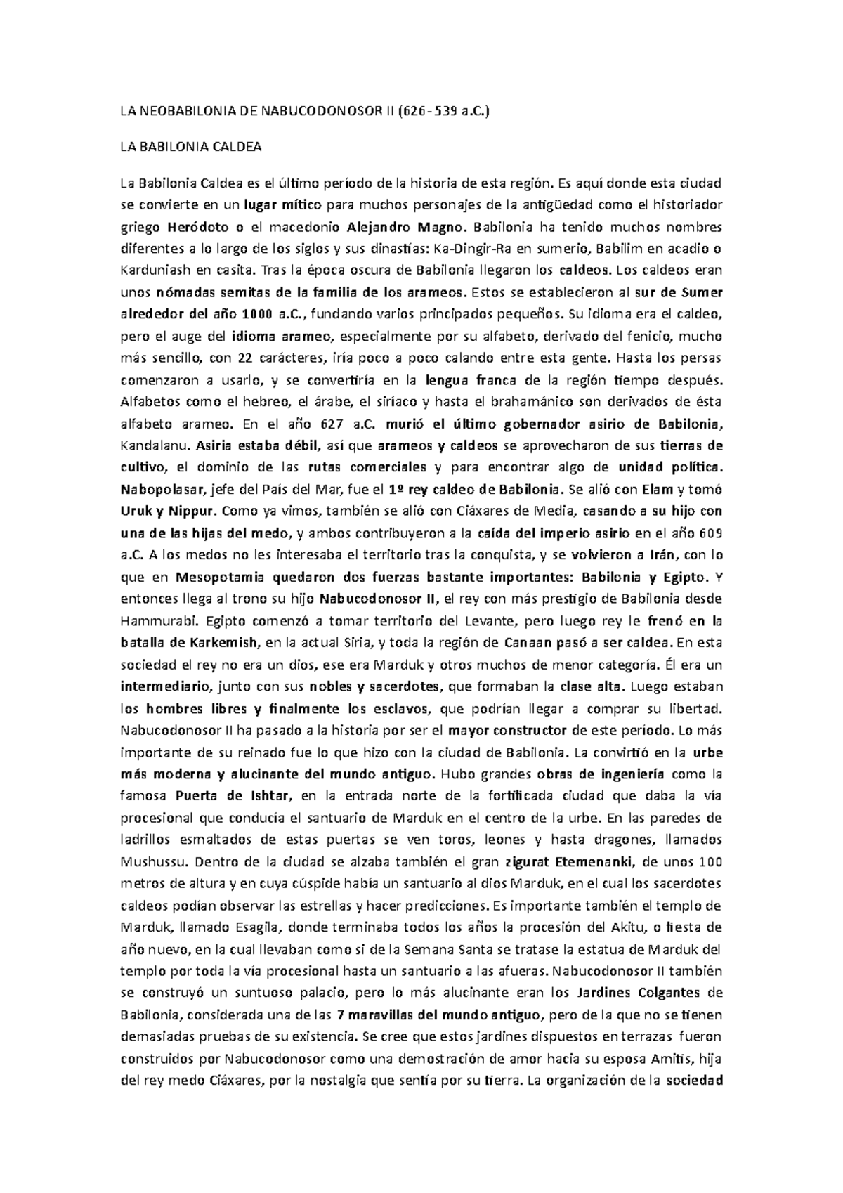 LA Neobabilonia DE Nabucodonosor II, història cultura i societat. - LA ...