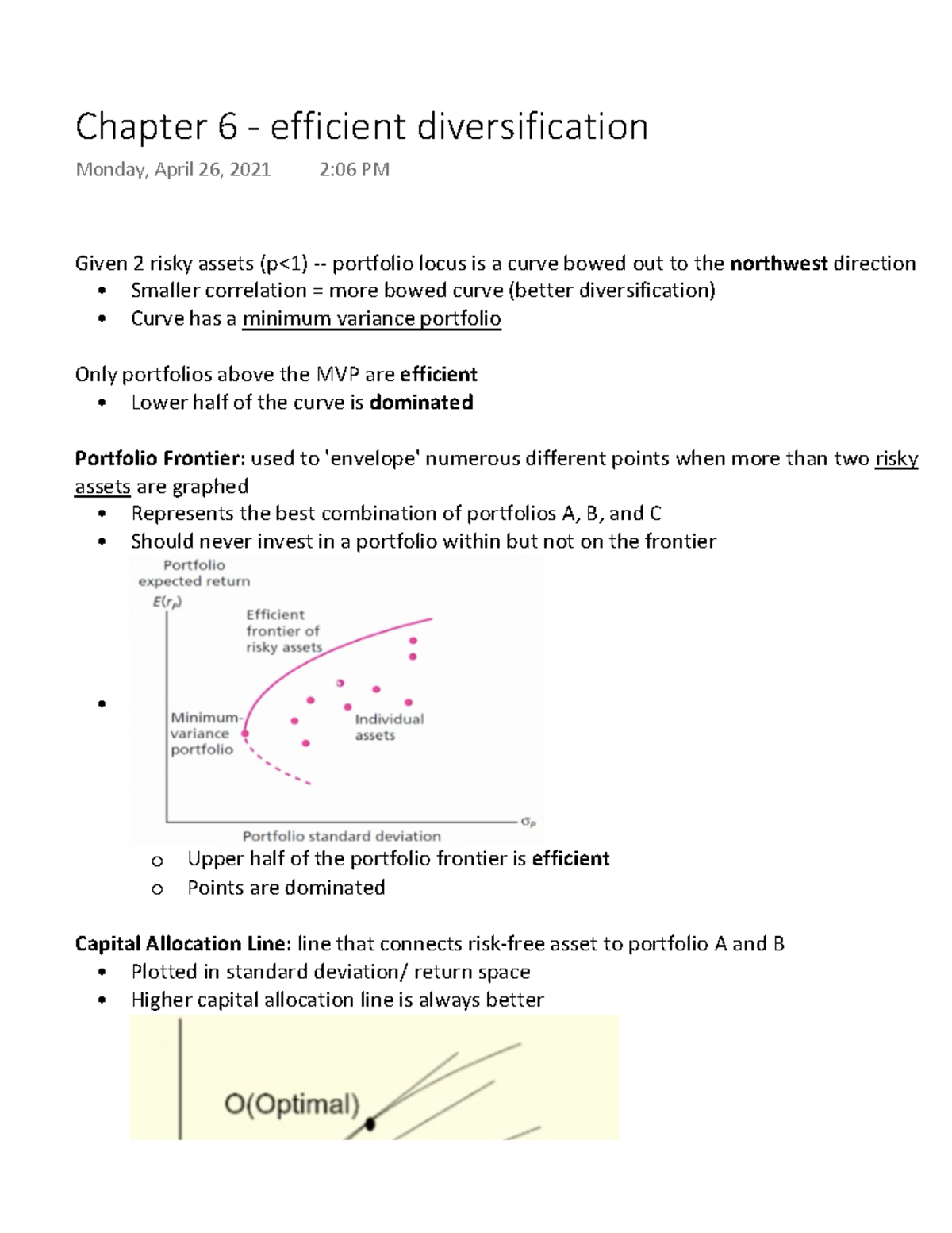 Chapter 6 - efficient diversification - Given 2 risky assets (p