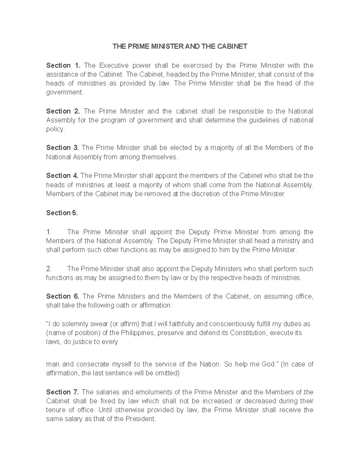 THE Prime Minister AND THE Cabinet - THE PRIME MINISTER AND THE CABINET ...