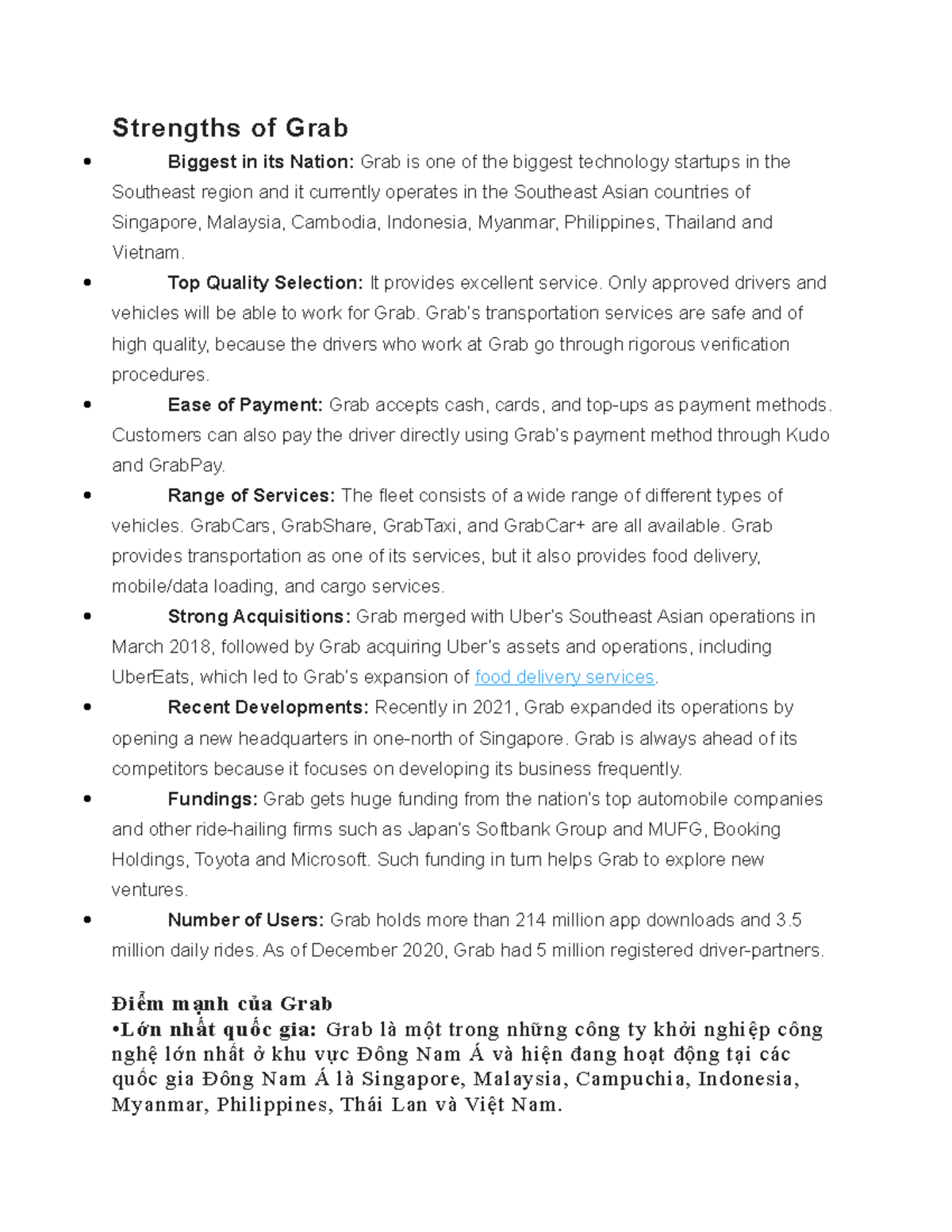SWOT của Grab - Not important. - Strengths of Grab Biggest in its ...