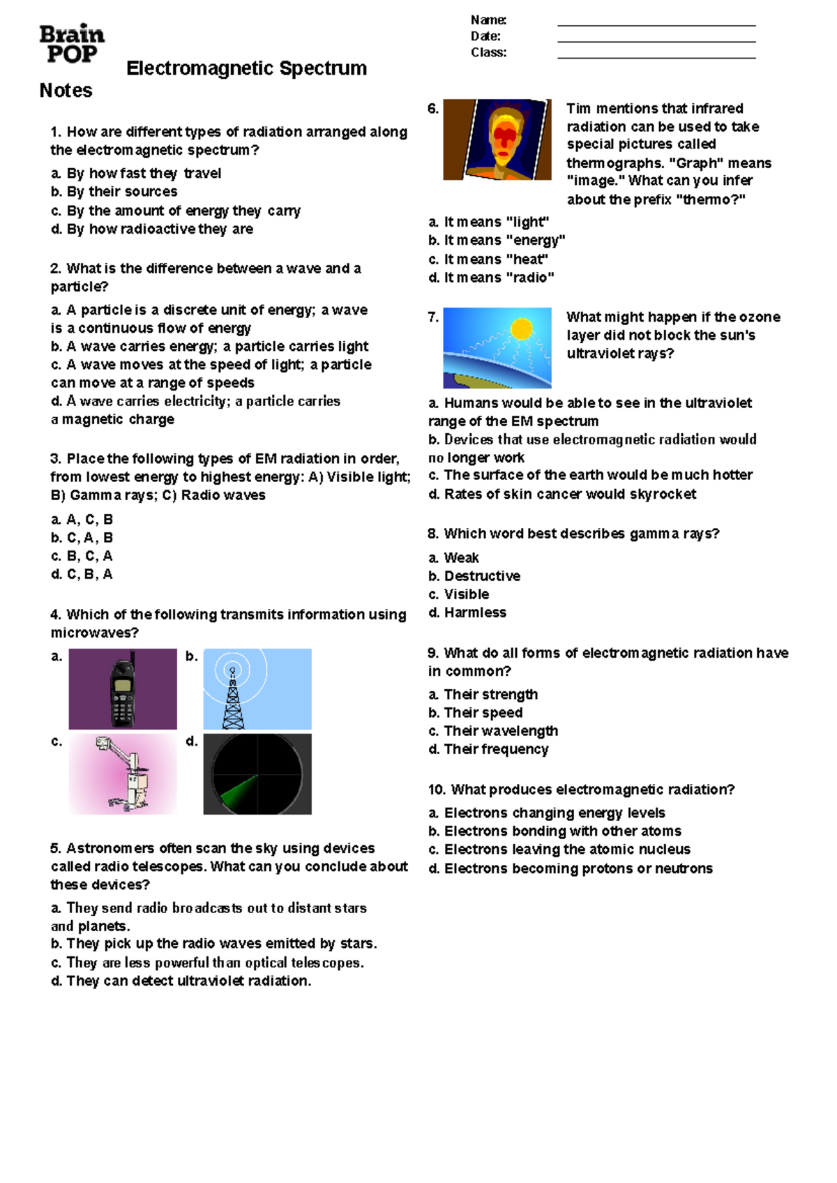 Brain POP Notes - Electromagnetic Spectrum - Electromagnetic Spectrum ...