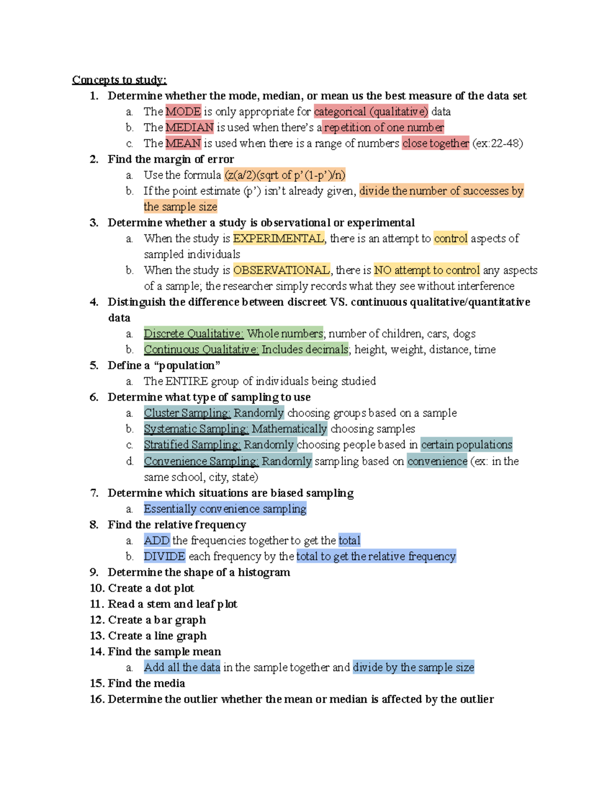 Statistics Review - Concepts to study: 1. Determine whether the mode ...