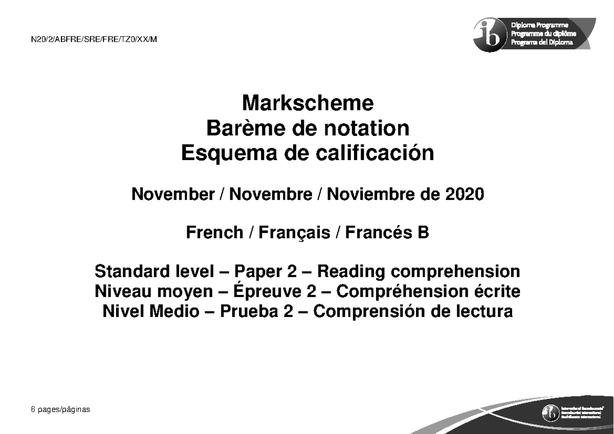 2020 french paper 2 ans - N20/2/ABFRE/SRE/FRE/TZ0/XX/M 6 pages/páginas ...