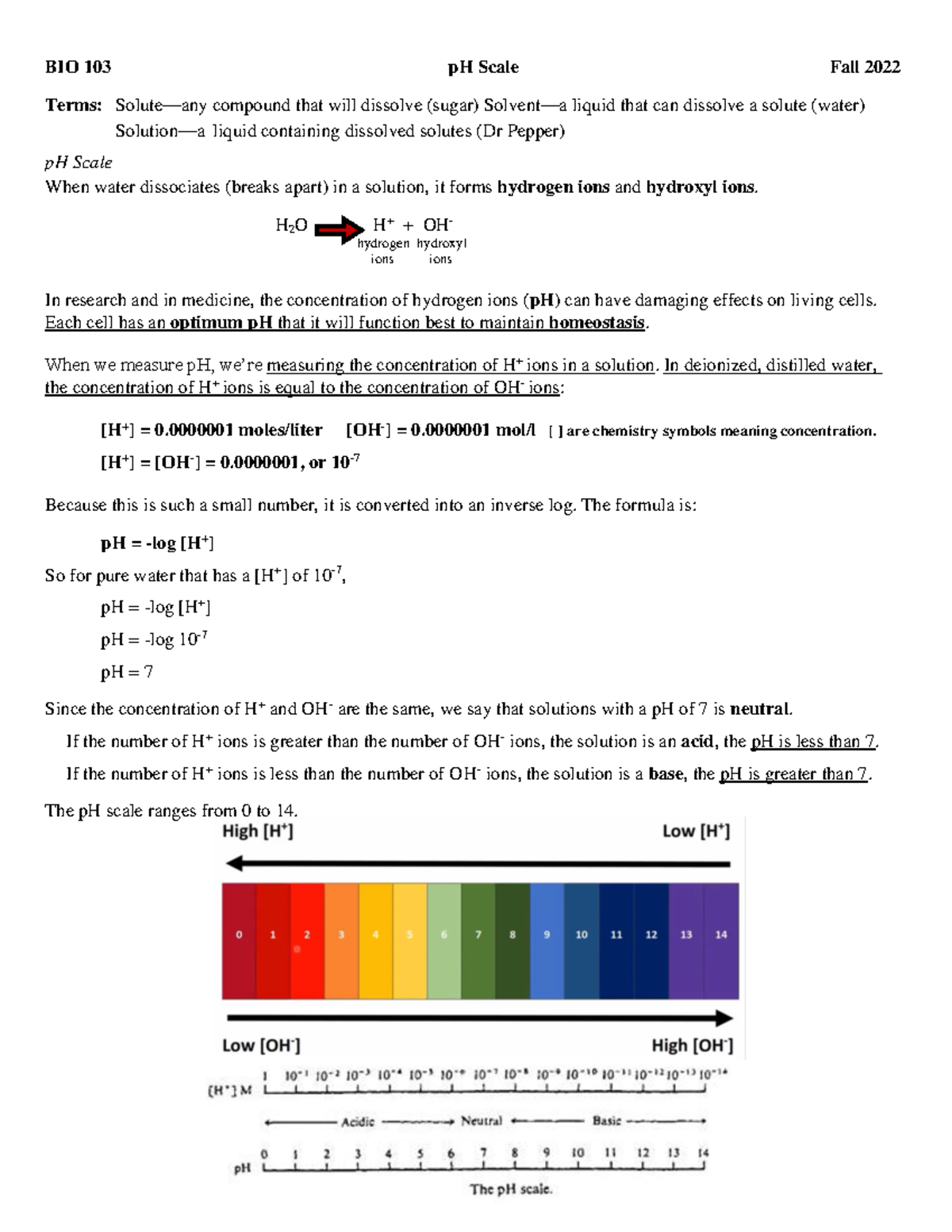 BIO 103 pH Scale Fall 2022 - Studocu