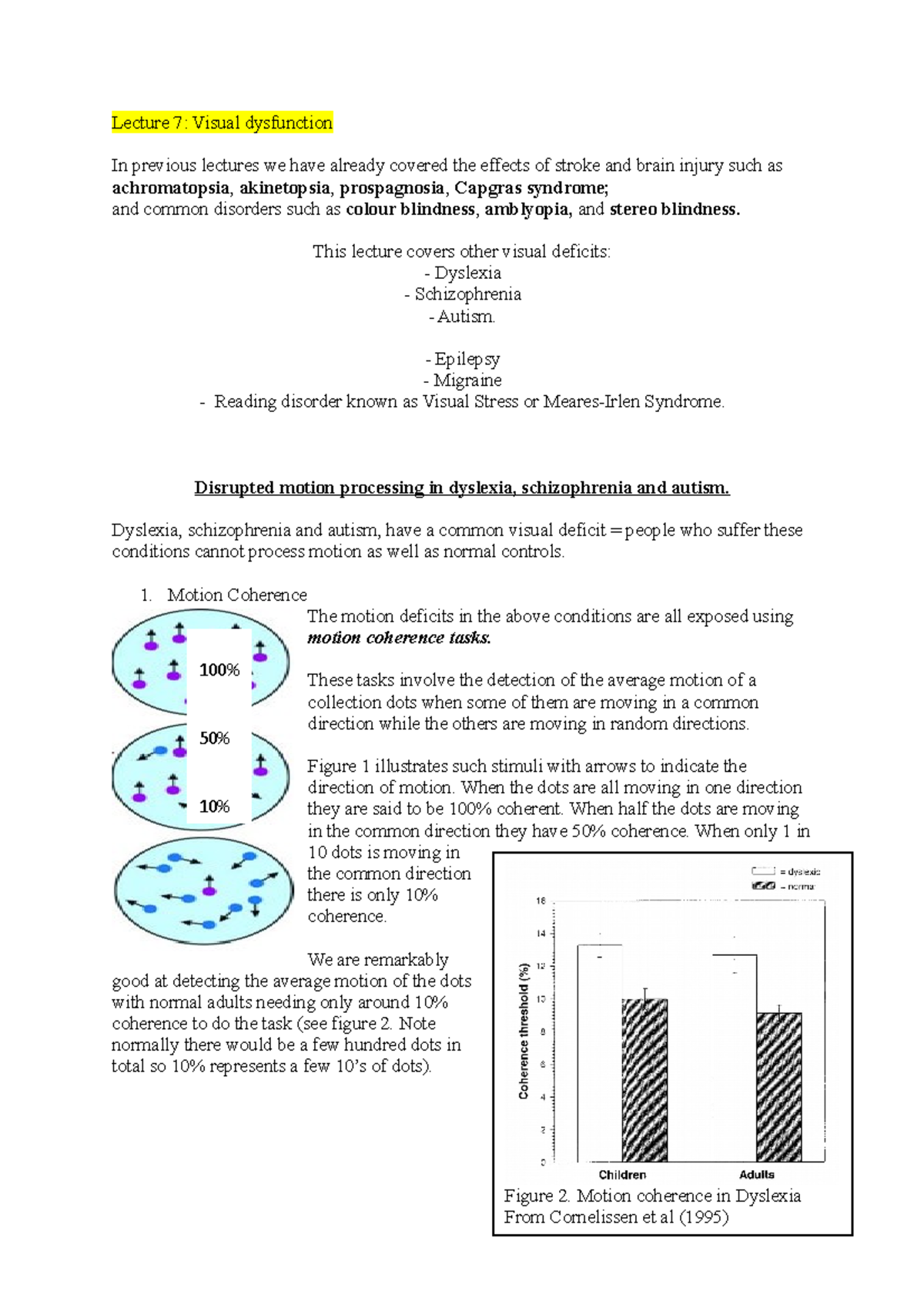 Lecture 7 - visual perception - Lecture 7: Visual dysfunction In ...