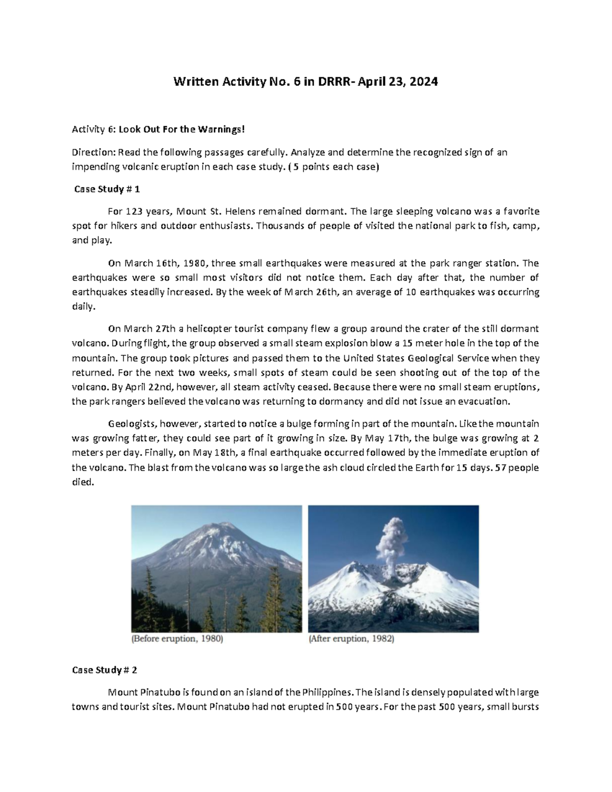 Case Study about Volcanic Eruptions - Written Activity No. 6 in DRRR ...
