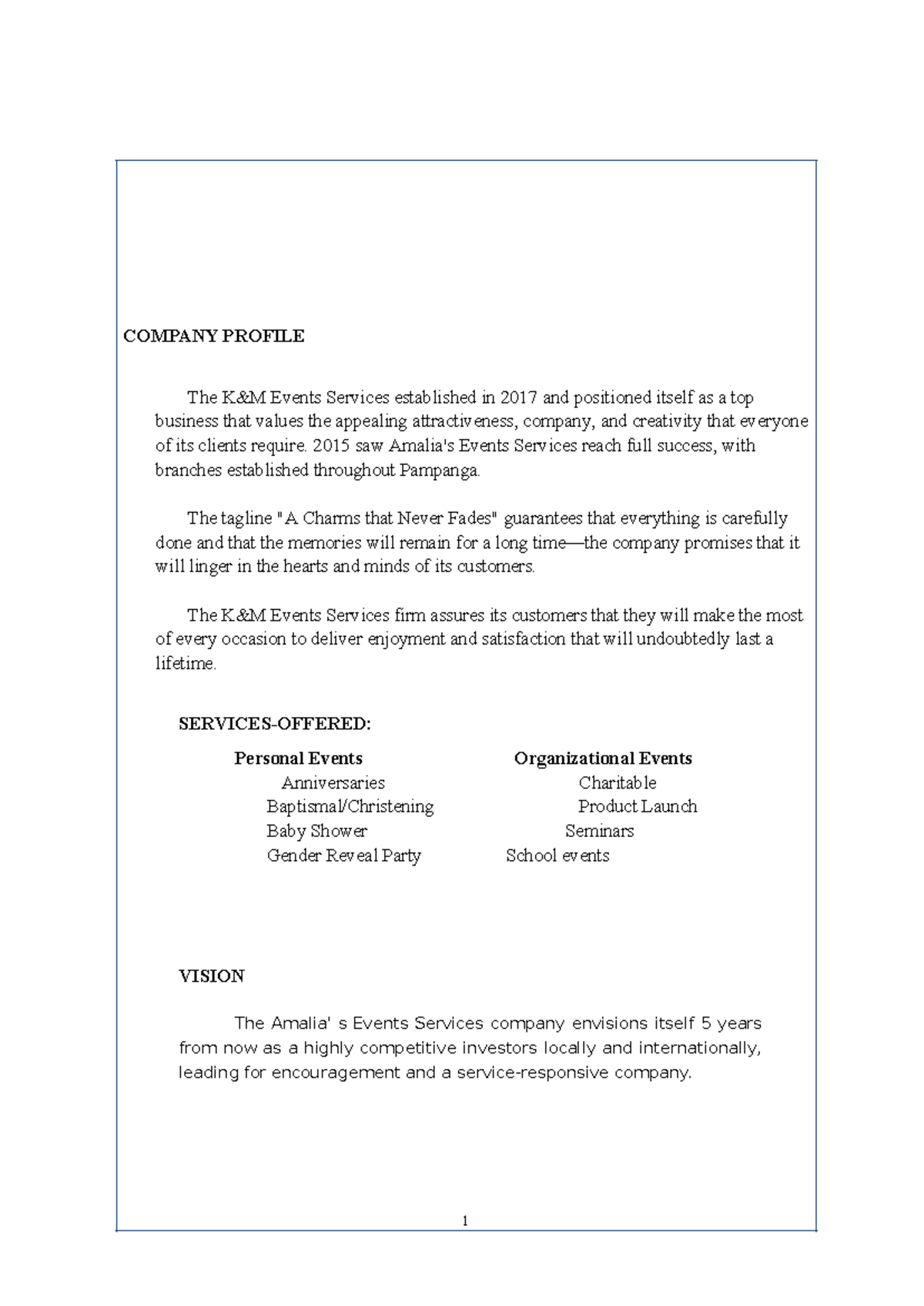 Company Profile - gtgf - COMPANY PROFILE The K&M Events Services ...