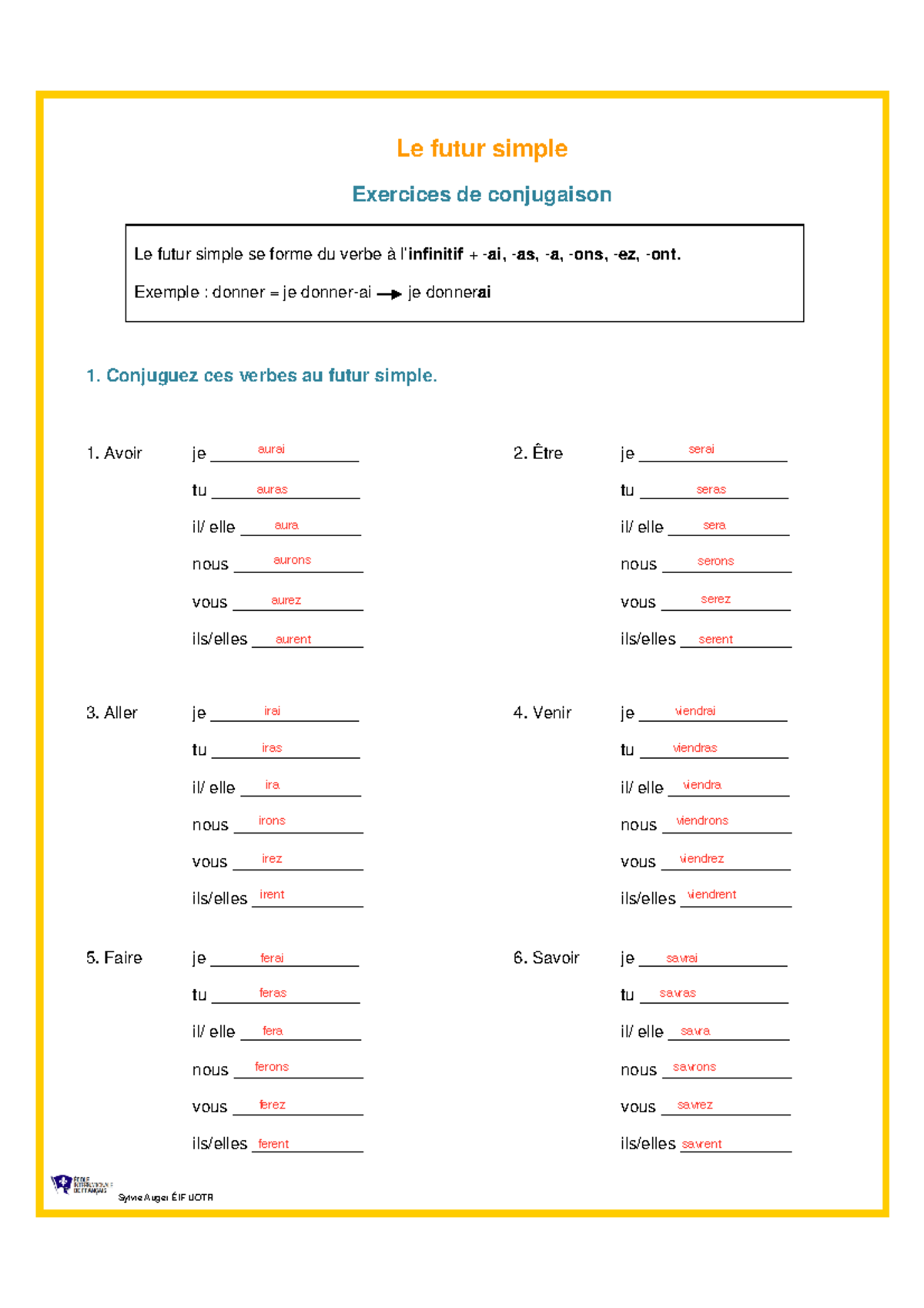 Futur Simple - n0o - Le futur simple Exercices de conjugaison Le futur ...