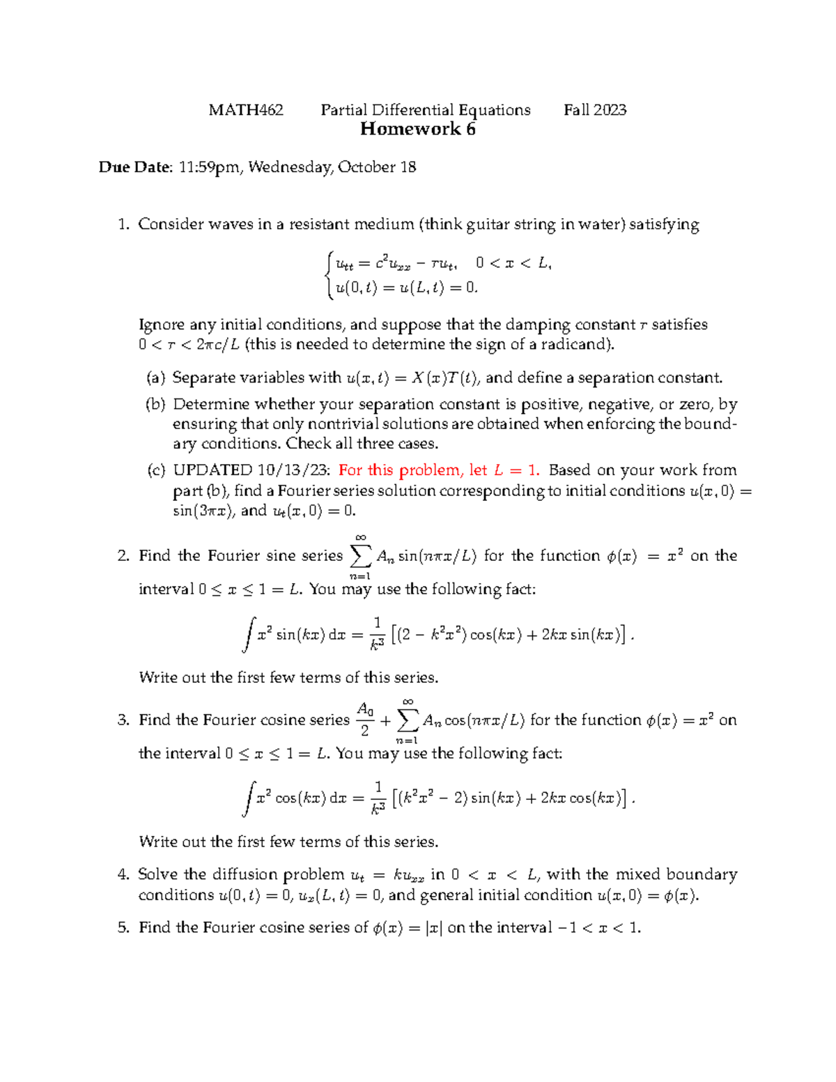 Hw06 math462 fall2023 - aasads - MATH462 Partial Differential Equations ...