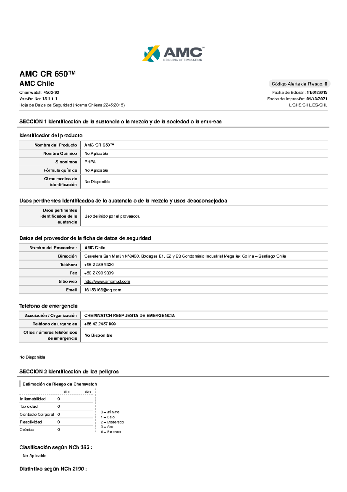 AMC CR-650 Español - Ficha de aditivo de seguridad - AMC Chile Código ...