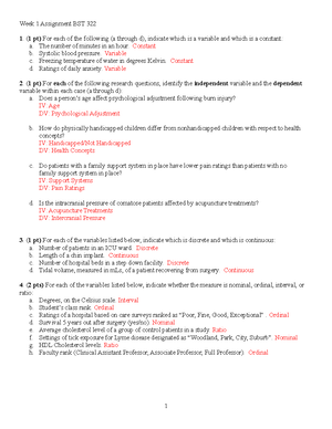 Week1Assignment MODULE 1 QUESTIONS 1 THROUGH 15 - 1. ( 1 pt) For each ...