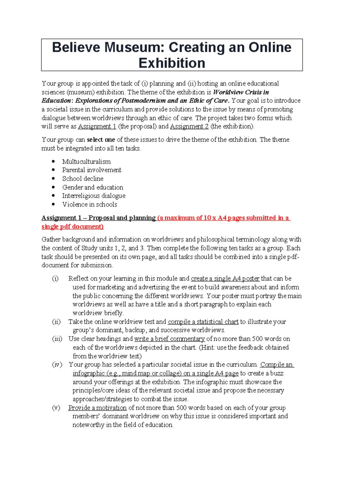 2023 - UTEW 221 - Project assignment - Believe Museum Assignment 1 and ...